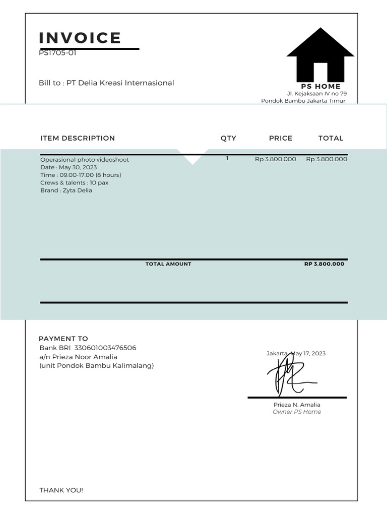 Invoice: Item Description QTY Price Total | PDF