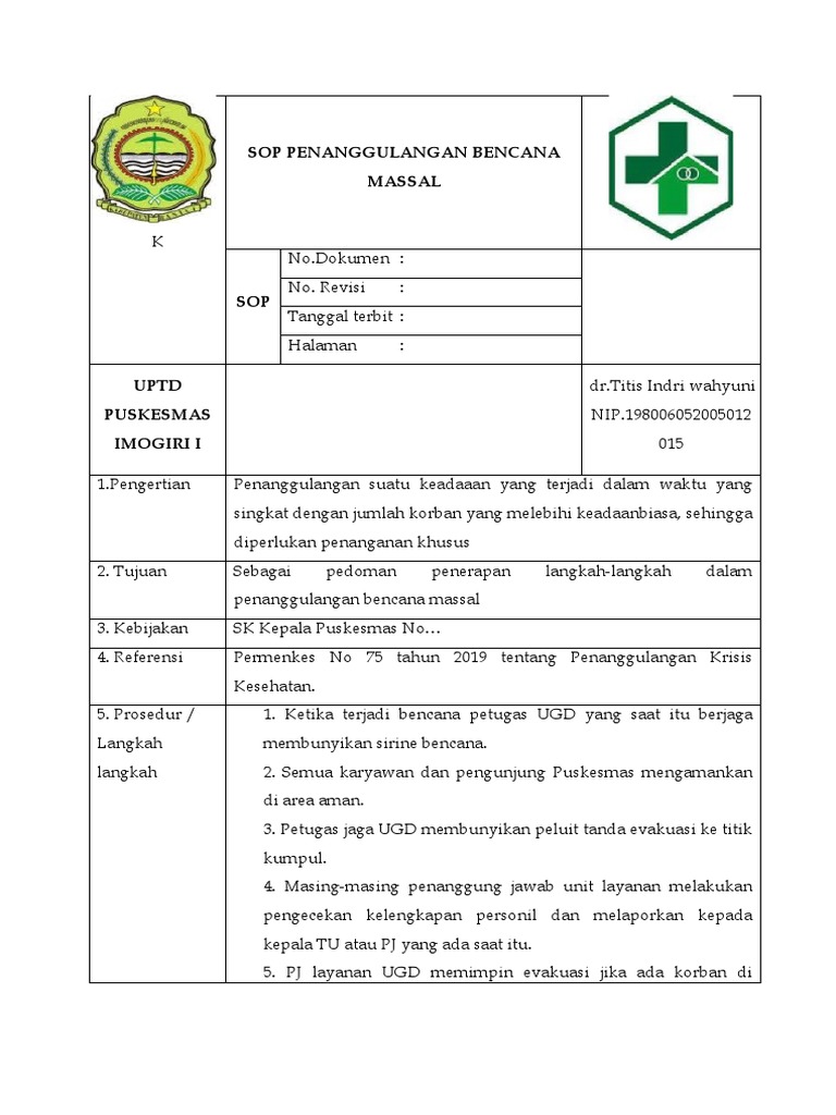 SOP Penanggulangan Bencana | PDF