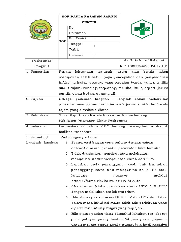 SOP Pasca Pajanan Jarum | PDF