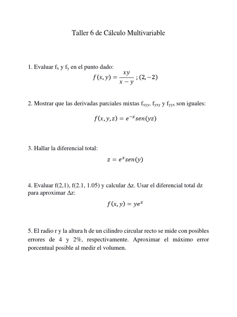 Taller 6 de Cálculo Multivariable | PDF