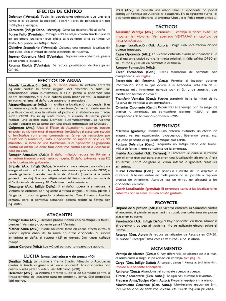 Efectos de Combate Juegos de Rol | PDF