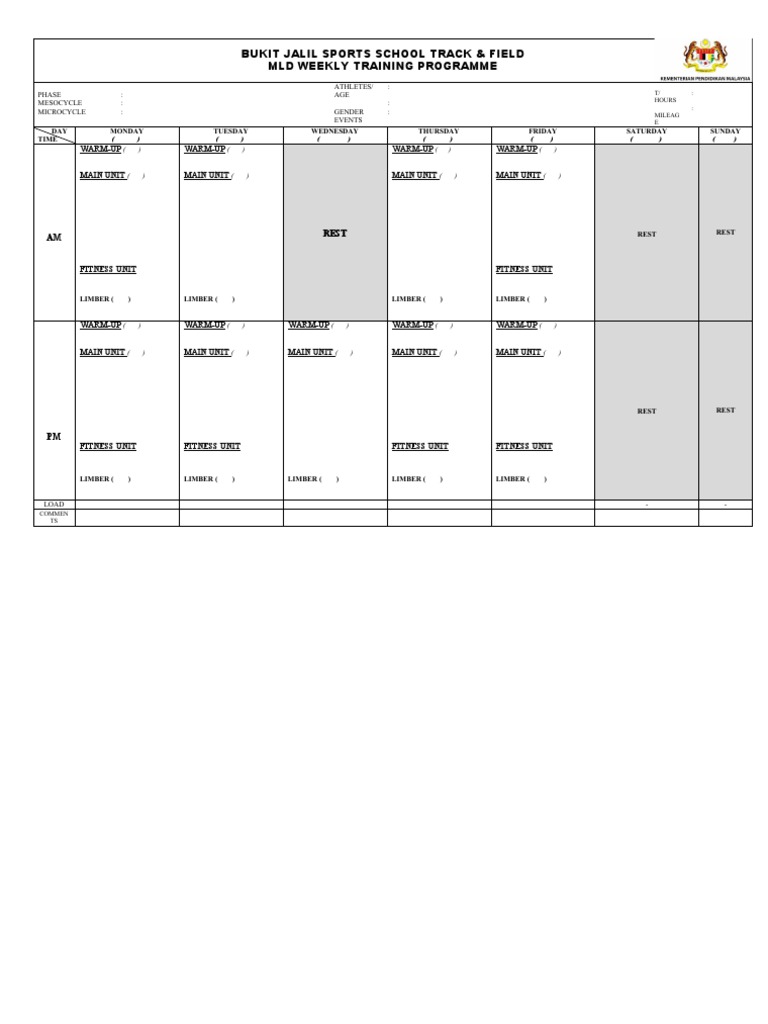 Weekly Training Plan (Template) | PDF