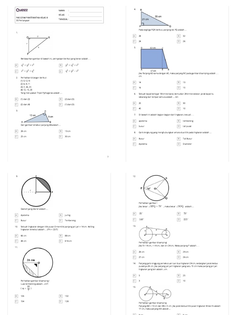 Pas Genap Matematika Kelas 8 | PDF