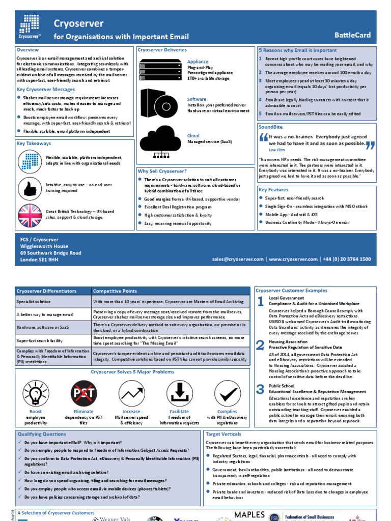 Cryoserver BattleCard | PDF | Cloud Computing | Computing