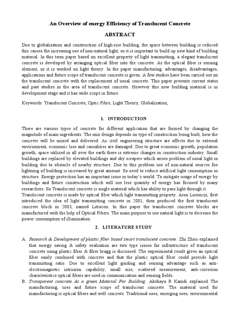Palgarised Energy Efficiency and Experimental Analysis of Translucent Concrete (Research Paper ...