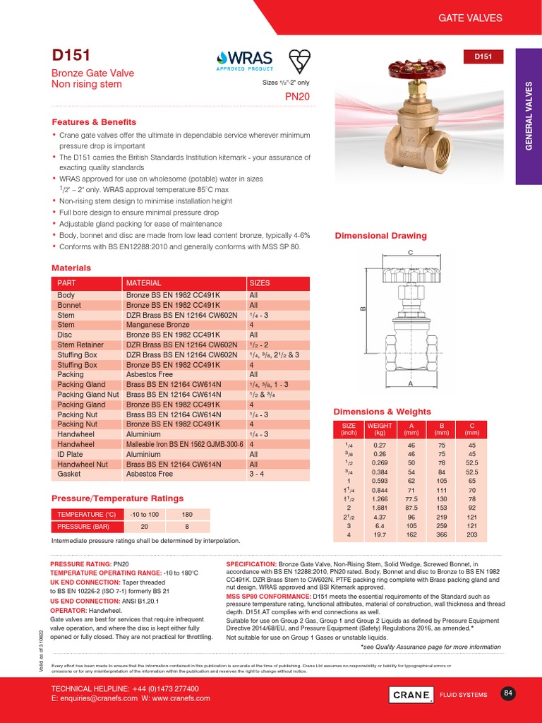 D151 Gate Crane+FS DS 0922 | PDF | Valve | Brass