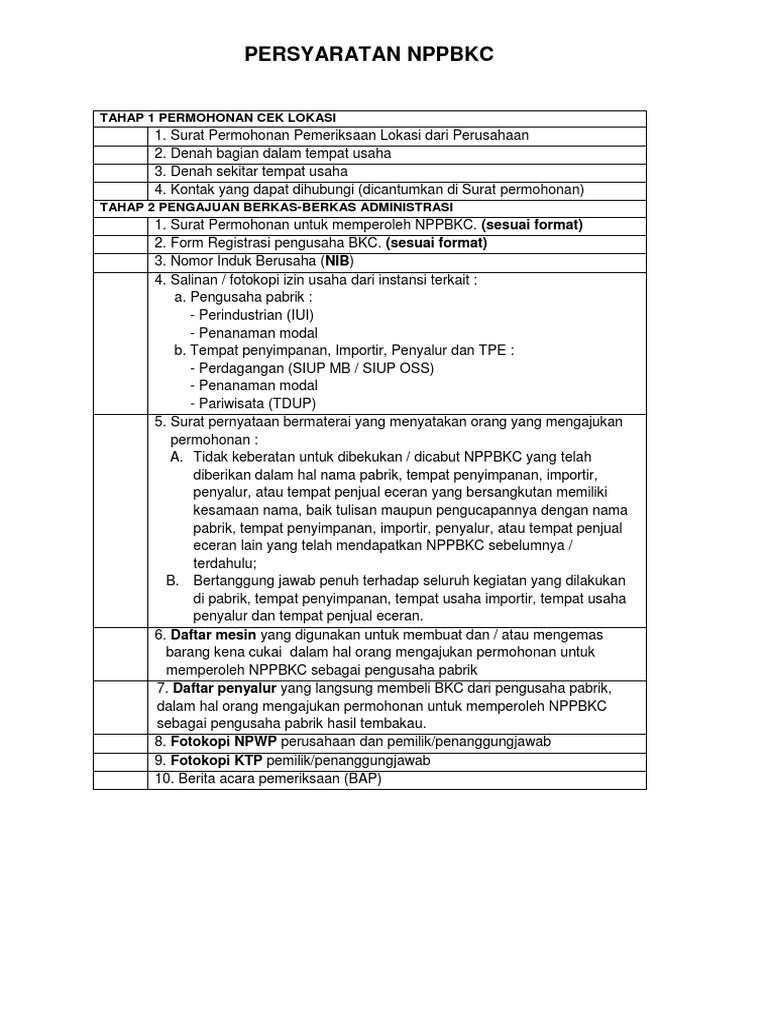 Check List NPPBKC | PDF