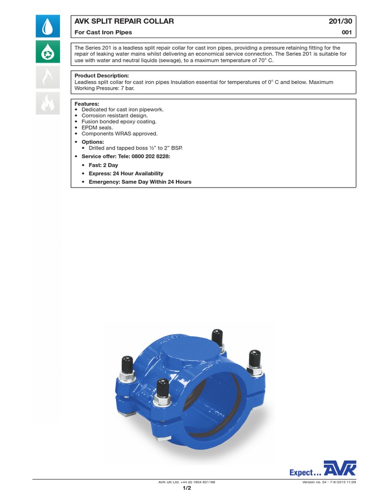 Split Repair Collar AVK 201-30-001 - en - v54 - 427469 | PDF | Pipe ...