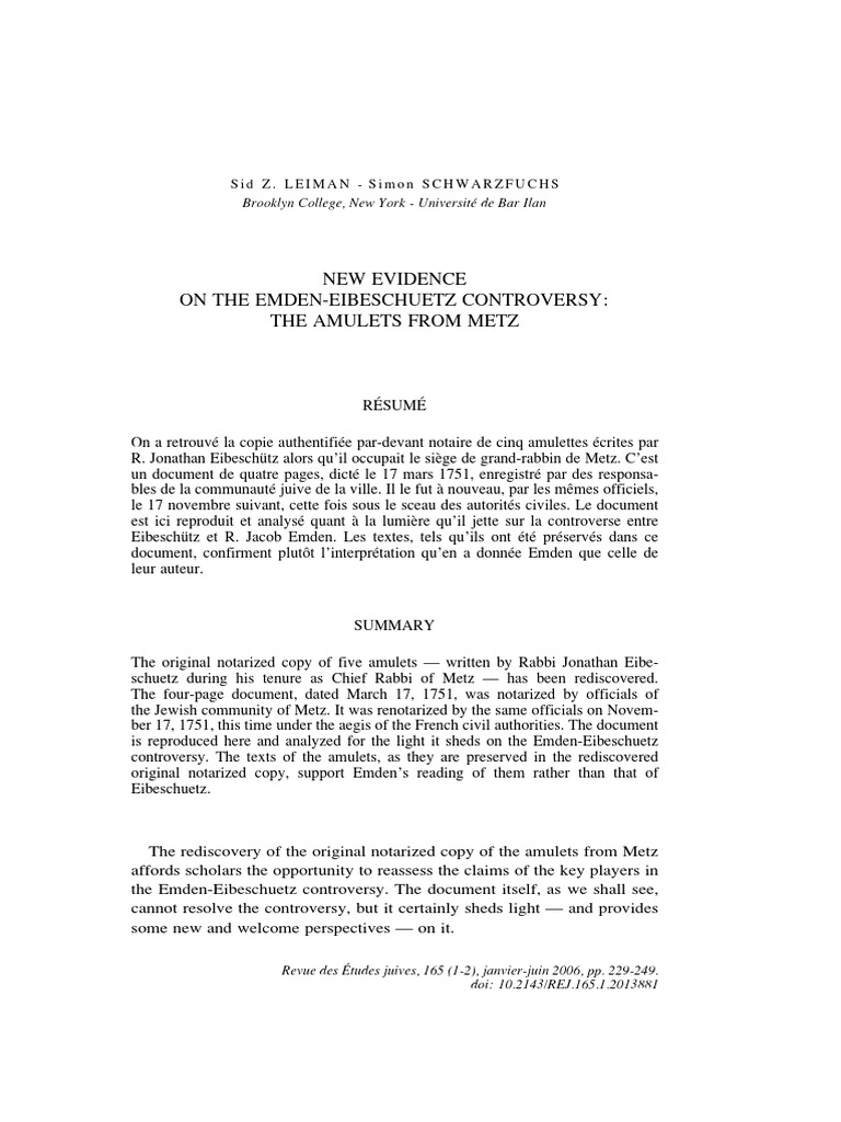 New Evidence On The Emden-Eibeschuetz Controversy The Amulets From Metz | PDF | Kabbalah | Jews ...