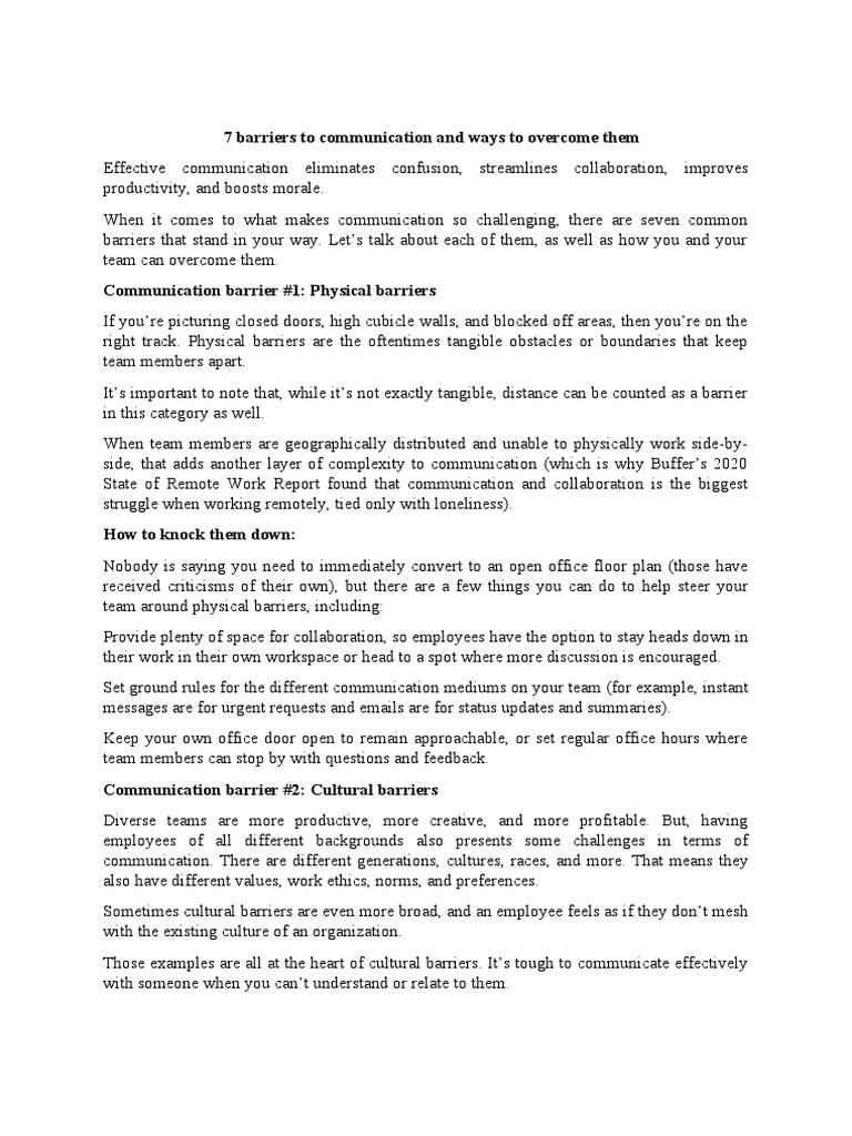 7 Barriers To Communication | PDF | Communication | Jargon