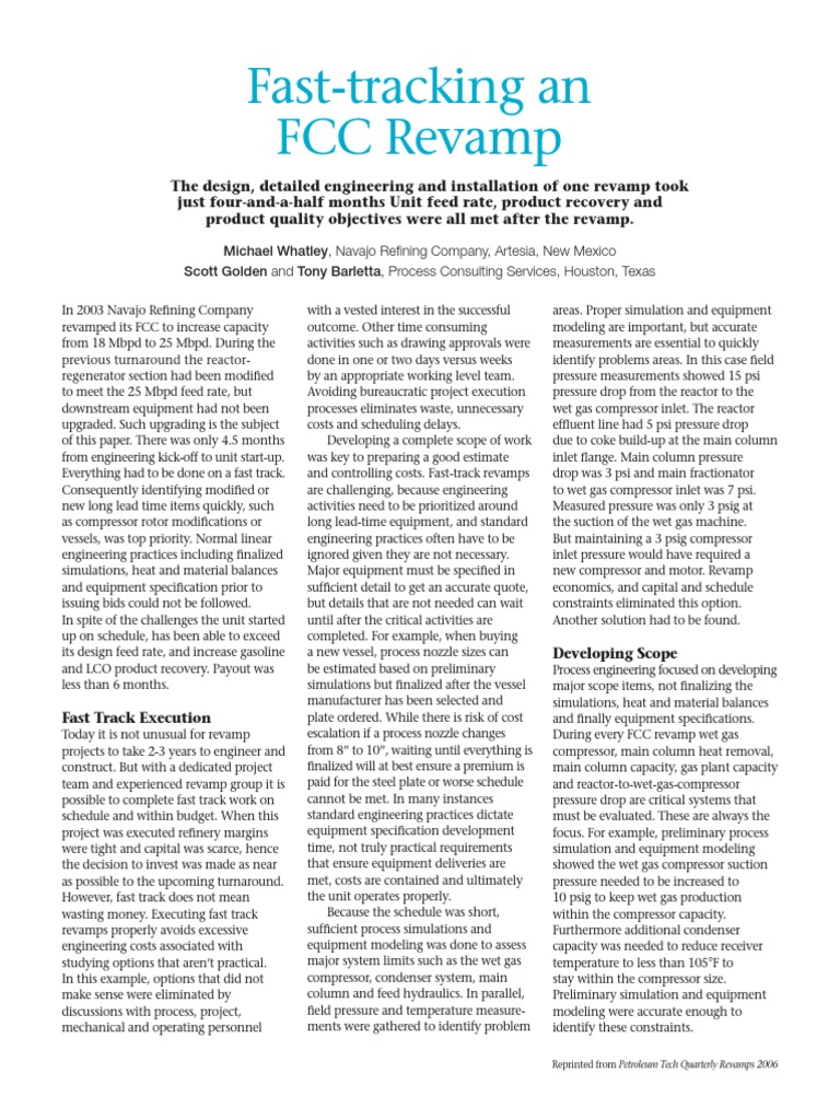Fast Tracking An FCC Revamp | Download Free PDF | Pressure | Water