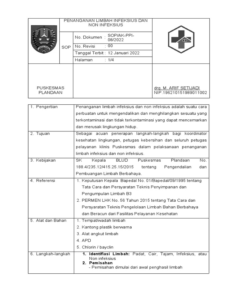 Sop Penanganan Limbah Infeksius Dan Non Infeksius | PDF
