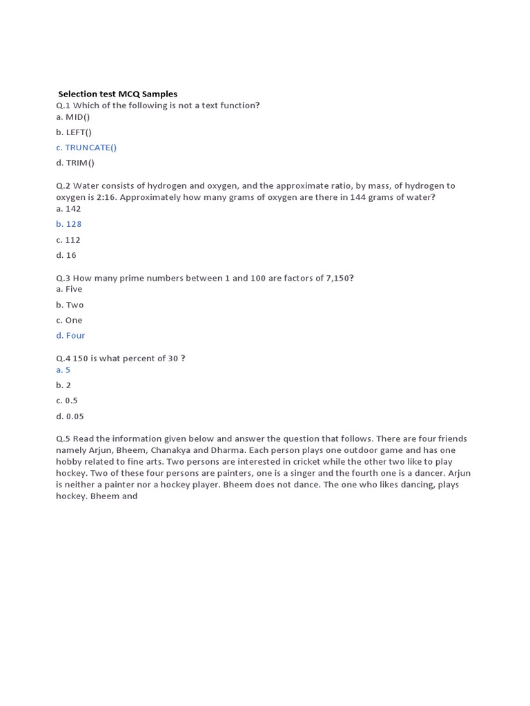 Selection Test Prep - MCQ | PDF | C (Programming Language) | Table ...
