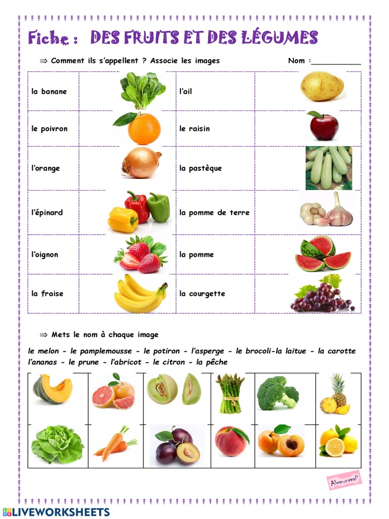 Fruits et Légumes : Noms et Images | PDF