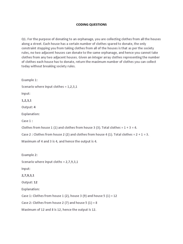 Selection Test Prep - Coding Questions | PDF | Function (Mathematics ...