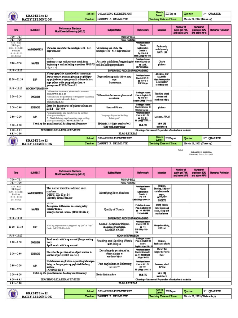 DLL 22 Q3 Week1 | PDF | Teachers | Linguistics