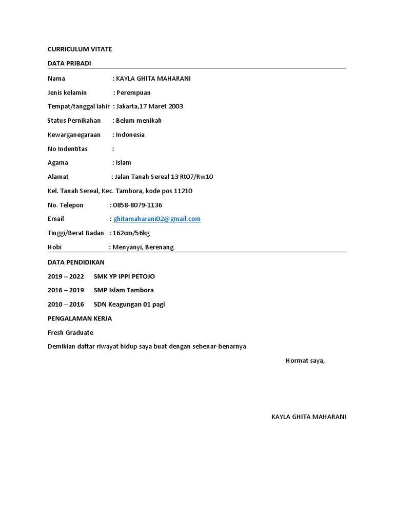 CV Kayla Ghita Maharani 2023 | PDF
