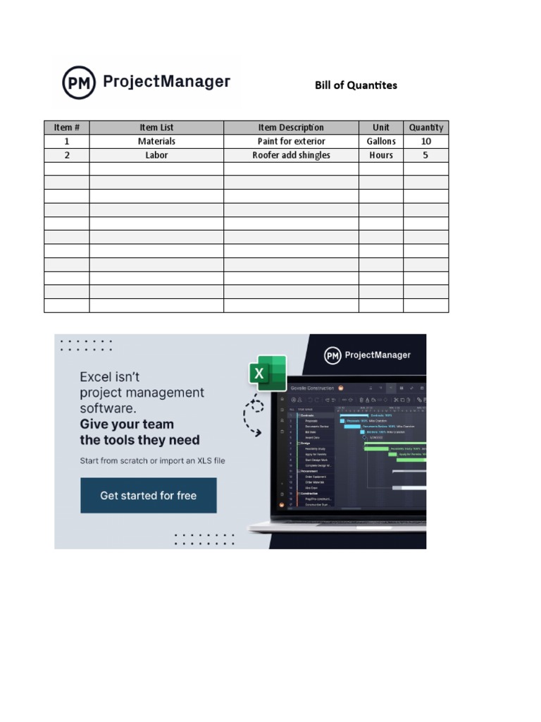 Free Bill of Quantities Template Excel ProjectManager ND23-FD | PDF