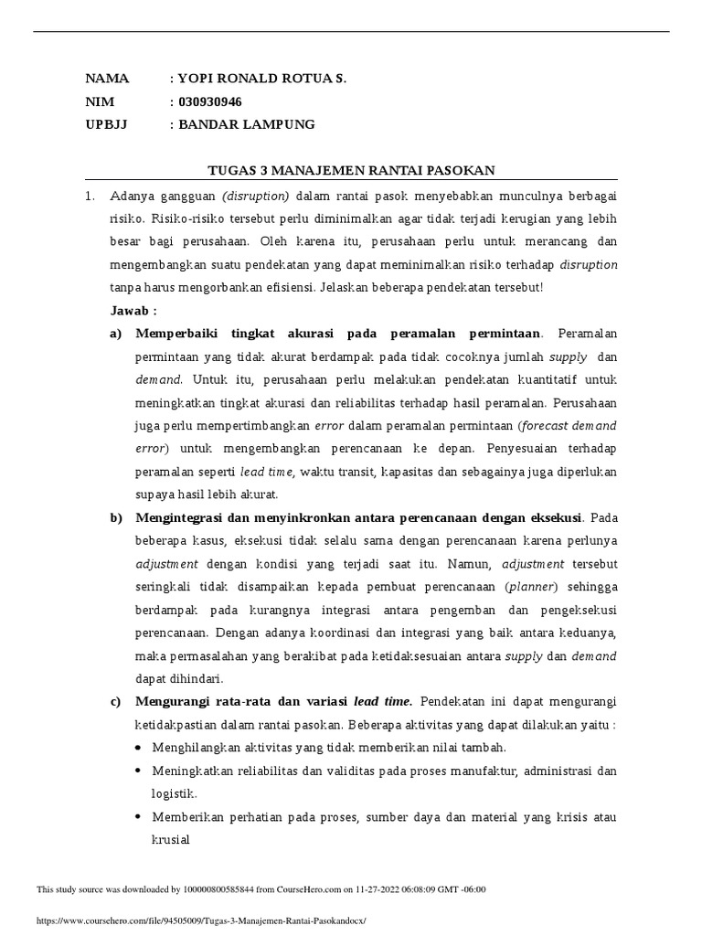 Tugas 3 Manajemen Rantai Pasokan | PDF