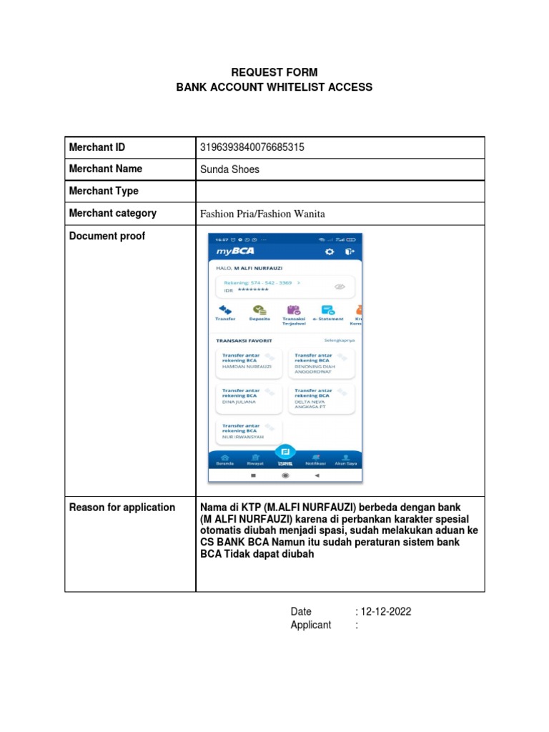 Formulir Akses Whitelist Rekening Bank | PDF