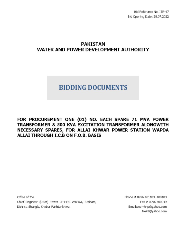WAPDA Transformer Procurement Bid | PDF | Joint Venture | Prices