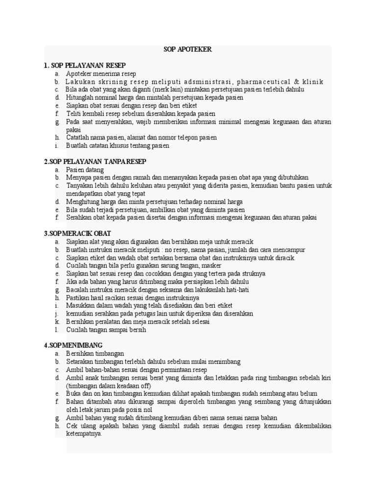 Sop Apoteker | PDF