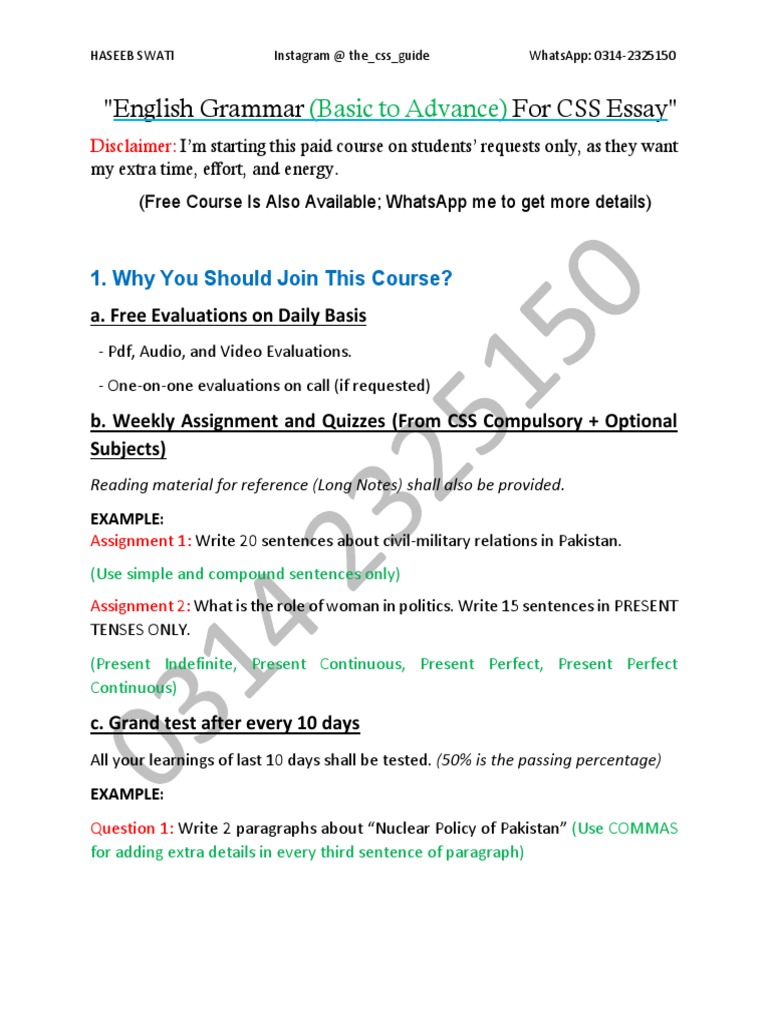 English Grammar For CSS | PDF | Verb | Adjective
