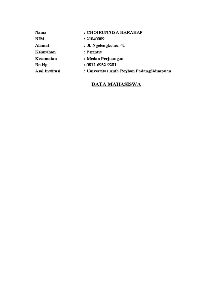 Data Diri Choirunnisa | PDF