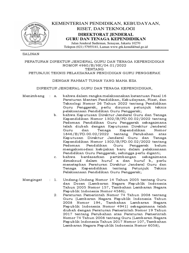 Salinan Perdirjen GTK Tentang Juknis PGP | PDF