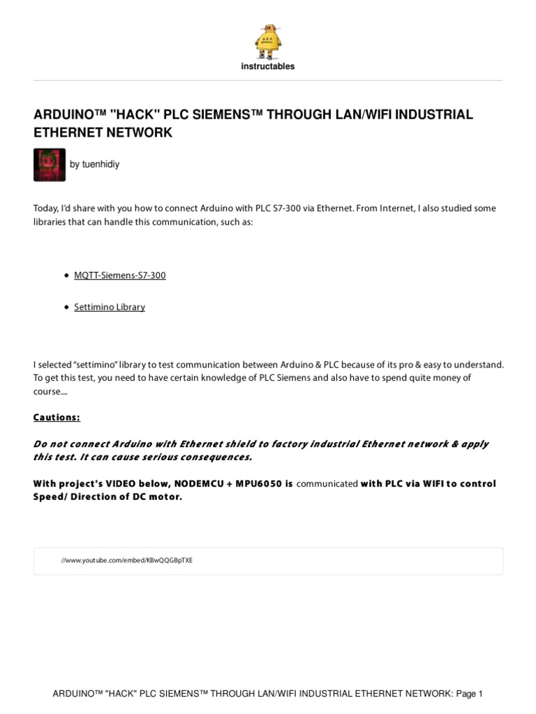 Arduino Hack PLC Siemens Through Lanwifi Industria | PDF
