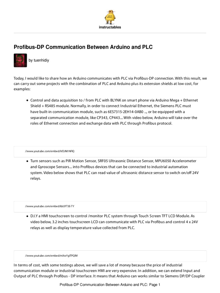 Profibus Dp Communication Between Arduino And Plc Pdf Programmable Logic Controller