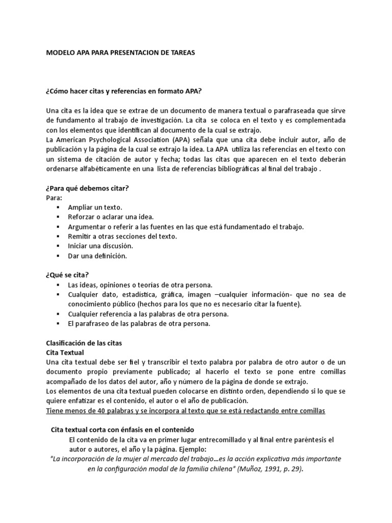 Modelo Apa para Presentacion de Tareas | PDF | Citación