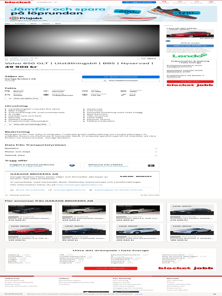 Volvo 850 GLT Utställningsbil BBS Nyservad säljes i Skövde Blocket | PDF