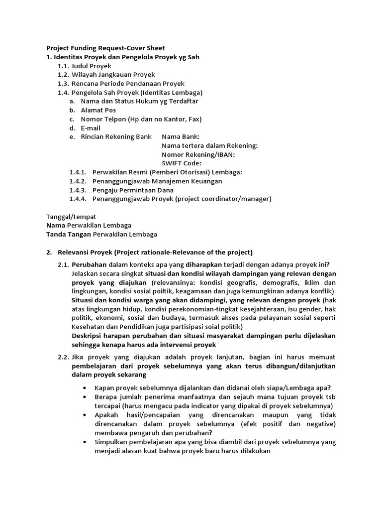 Project Funding Request. Kisi-Kisi. Pupu. Baru 2021 | PDF | Karier & Perkembangan | Bisnis
