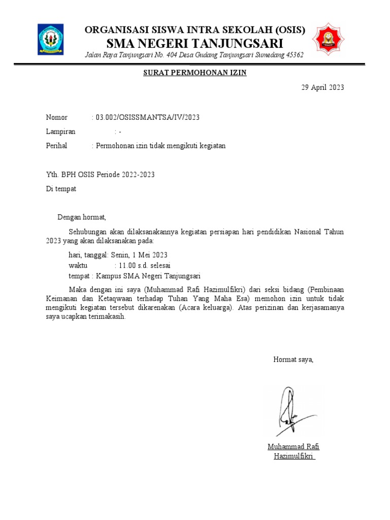 Surat Izin M.Rafi 2 | PDF