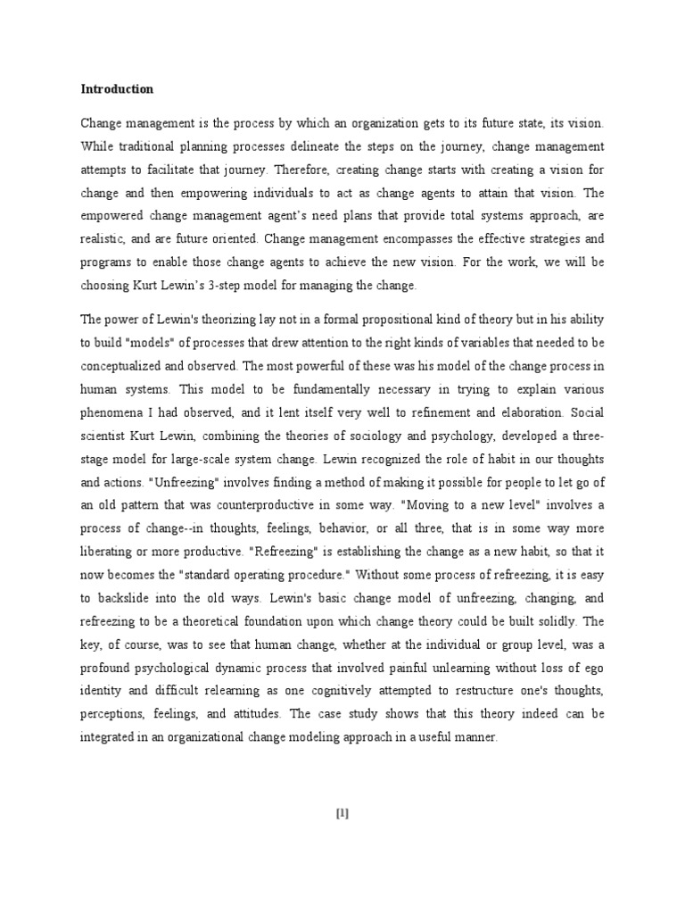 Change Management Lewin's 3 Step Model | PDF