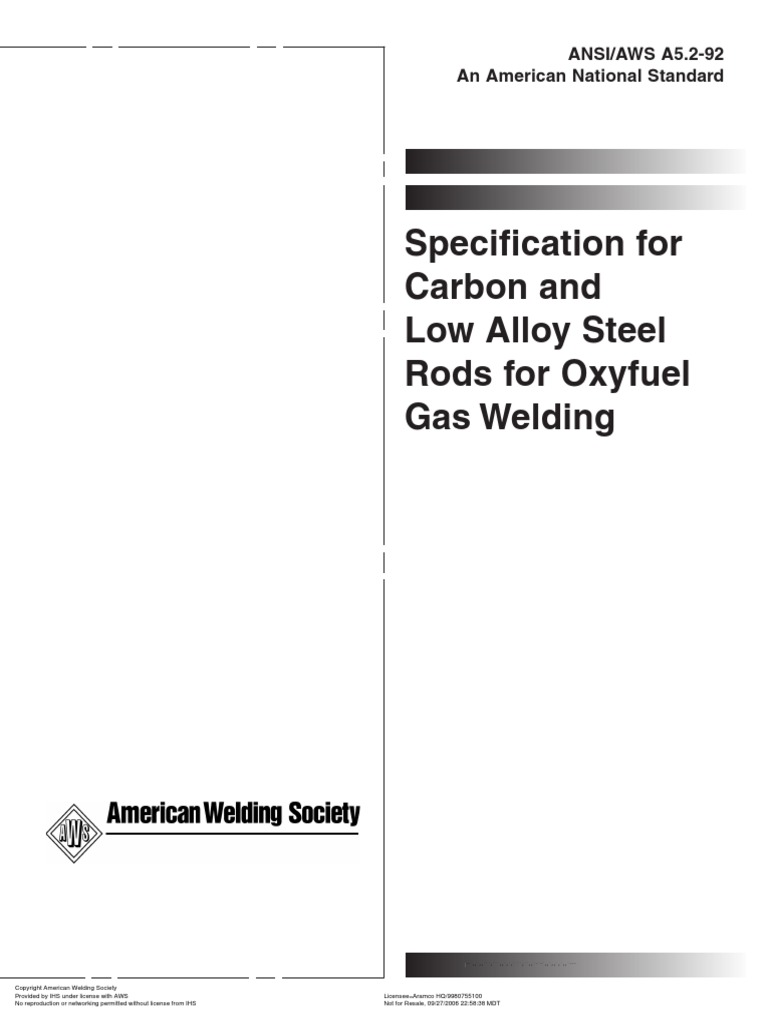 Specification For Carbon and Low Alloy Steel Rods For Oxyfuel Gas ...