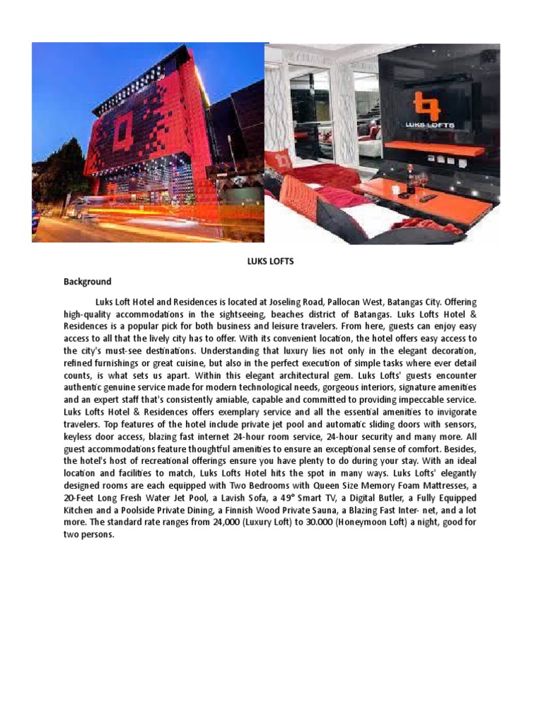 Luks Lofts: Luxury Hotel in Batangas | PDF | Hotel | Housekeeping