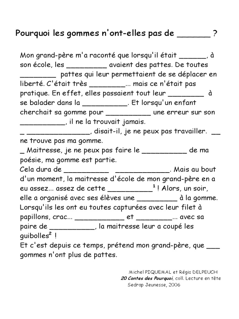 Texte à trous : Pourquoi les gommes ? | PDF