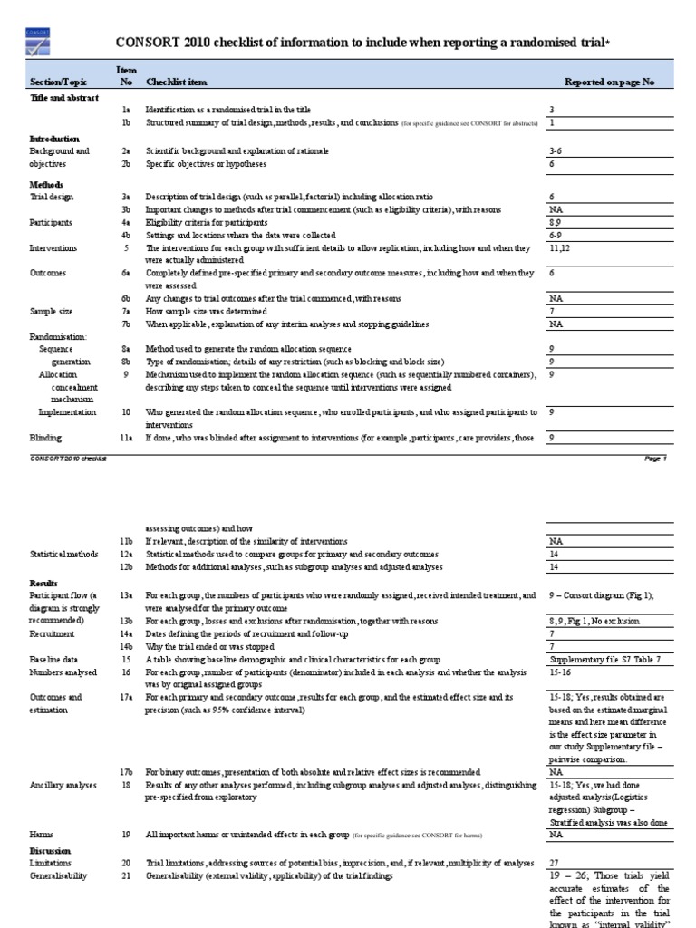 CONSORT Checklist | Download Free PDF | Effect Size | Randomized ...