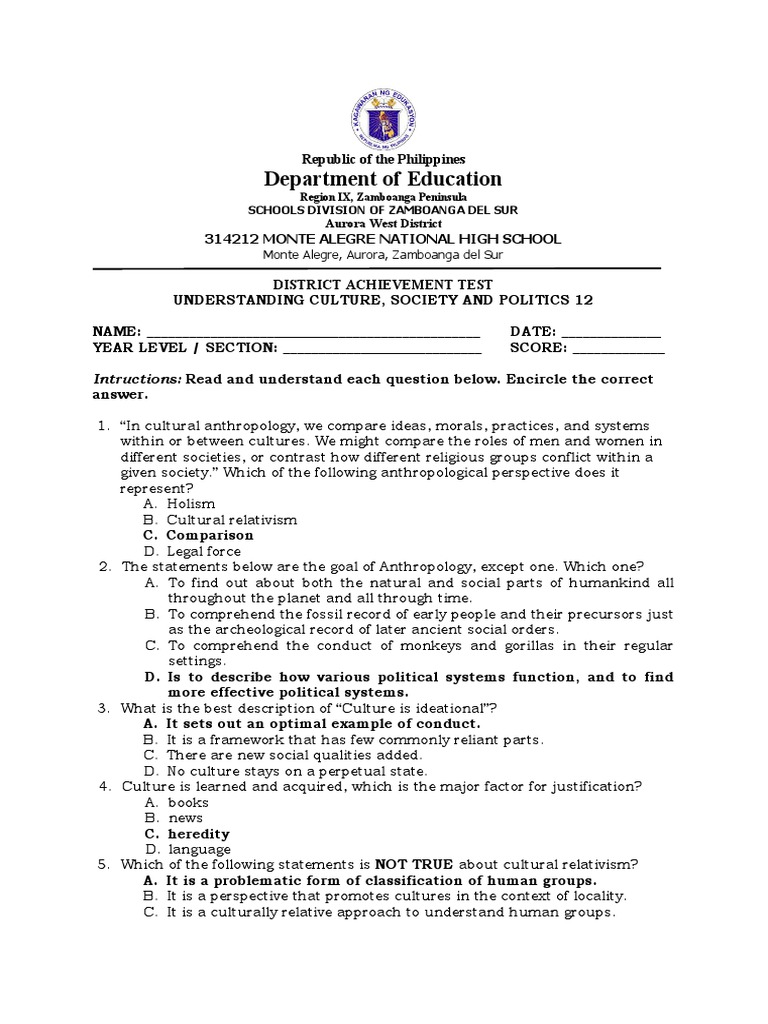 Ucsp 12 TQ | PDF | Gender Inequality | Gender Studies