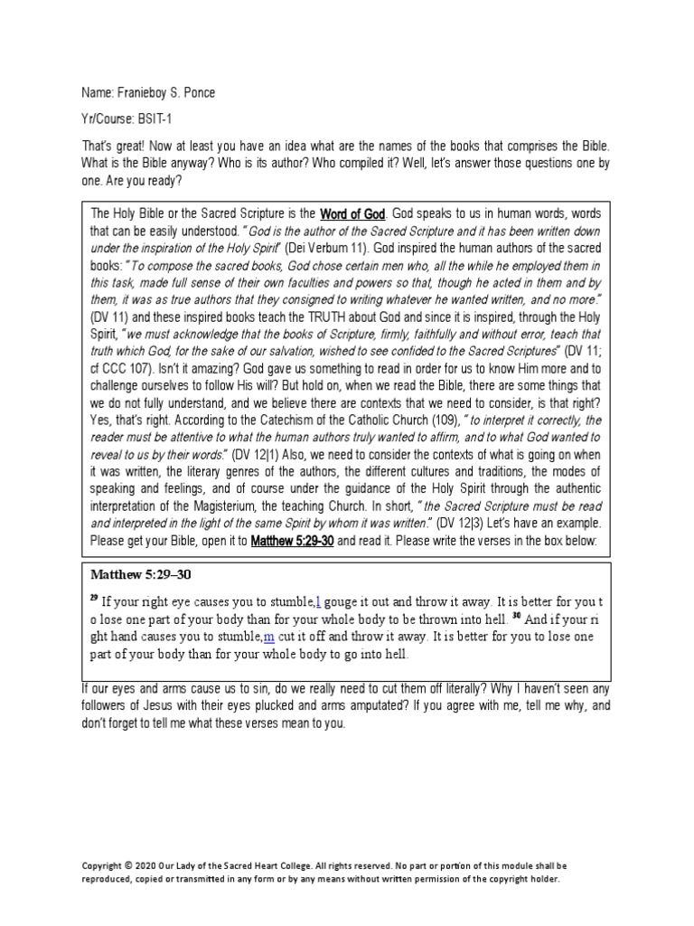 Part 2 Day 1 - Introduction To Sacred Scriptures and Salvation History ...