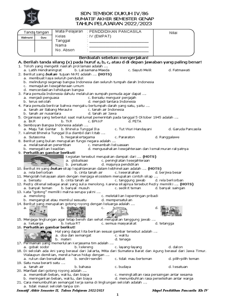 Soal Sumatif Akhir Semester II Pend Pancasila 2022-2023 | PDF