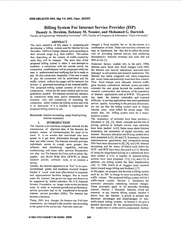Billing System For Internet Service Prov Pdf Computer Network
