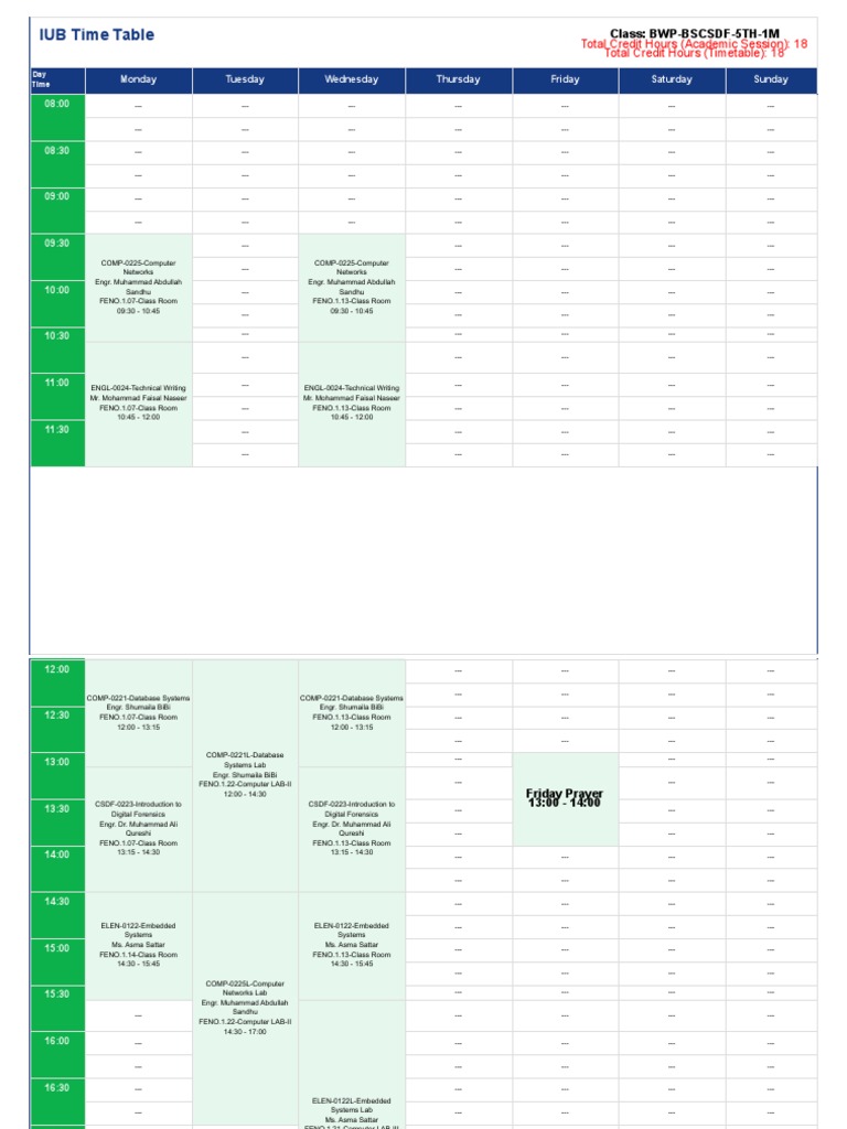 My IUB - Time Table Activities | PDF