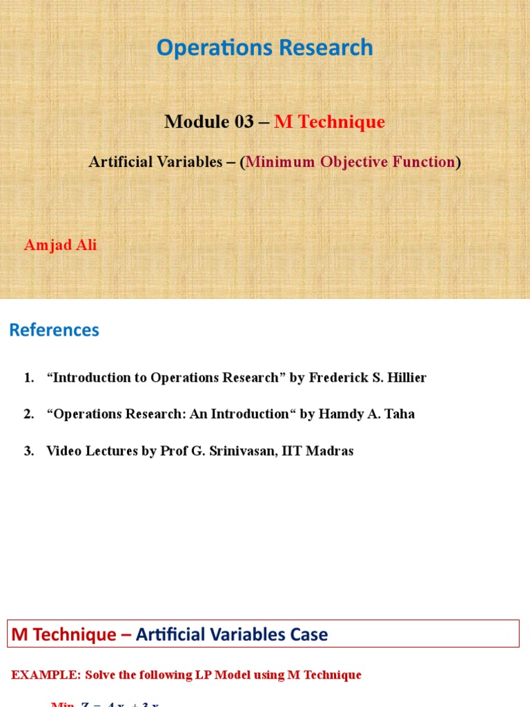 M Technique for LP with Artificial Variables | PDF | Mathematical ...