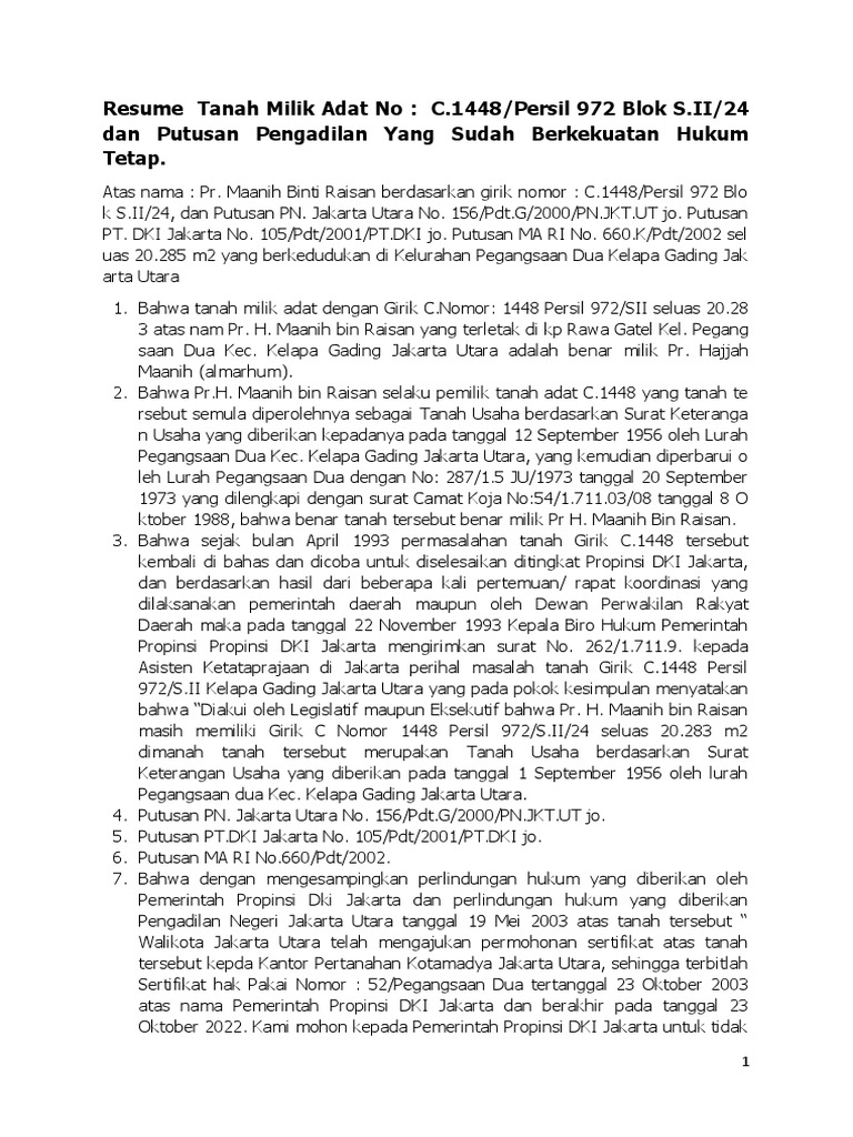 Resume Tanah Milik Adat 2-1 | PDF