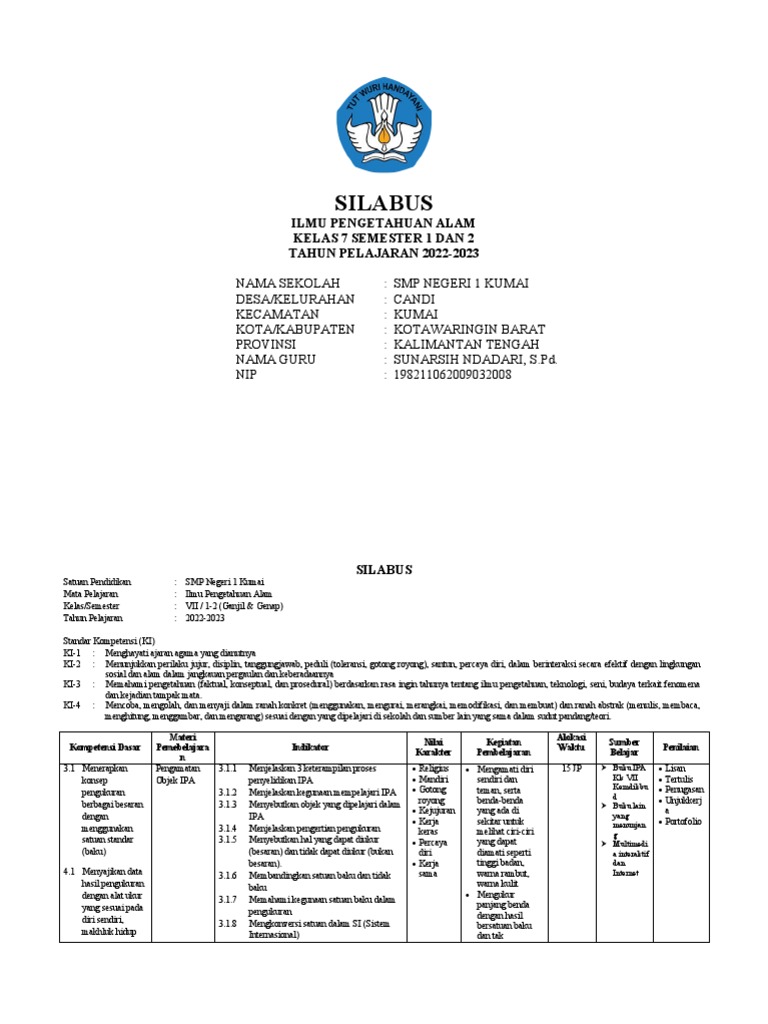Silabus IPA Kelas 7 Semester 1 Dan 2 | PDF