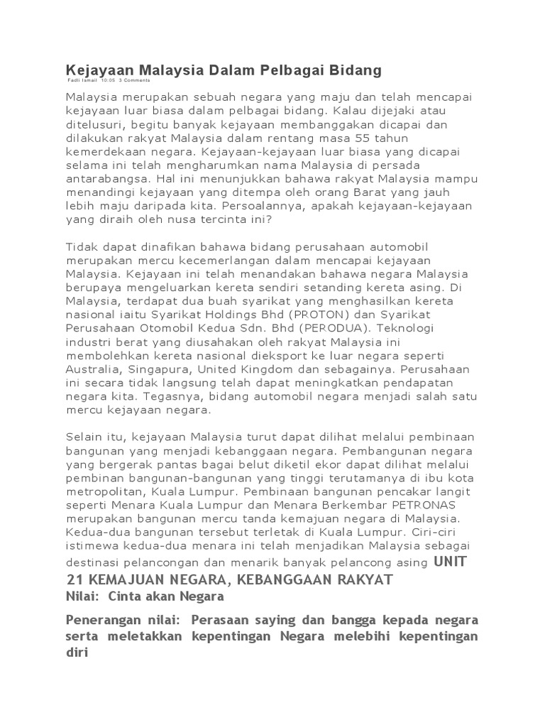 Kejayaan Malaysia Dalam Pelbagai Bidang | PDF