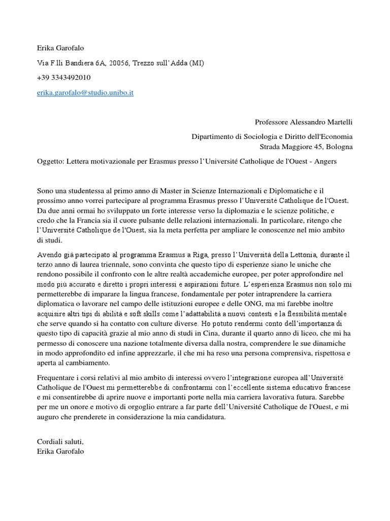 Esempio Lettera Motivazionale | PDF